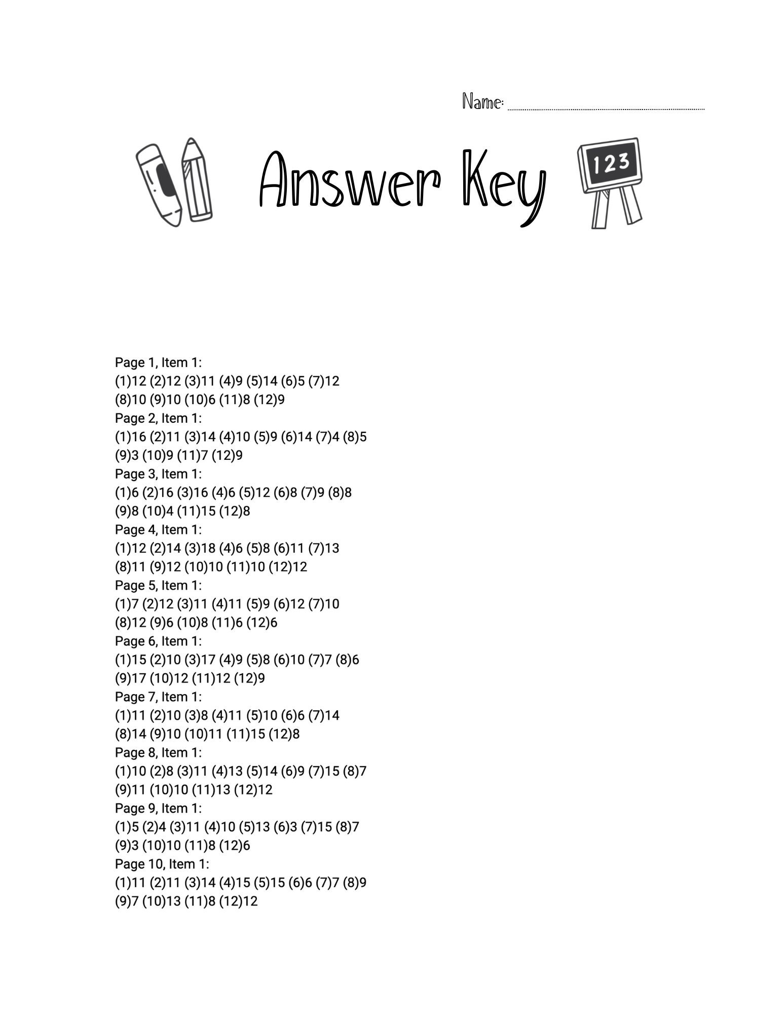 10 Printable Addition Worksheets. Numbers 1-9. Answer Key Included ...