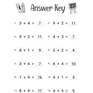 10 Printable Addition Worksheets. Numbers 1-9. Answer Key Included ...
