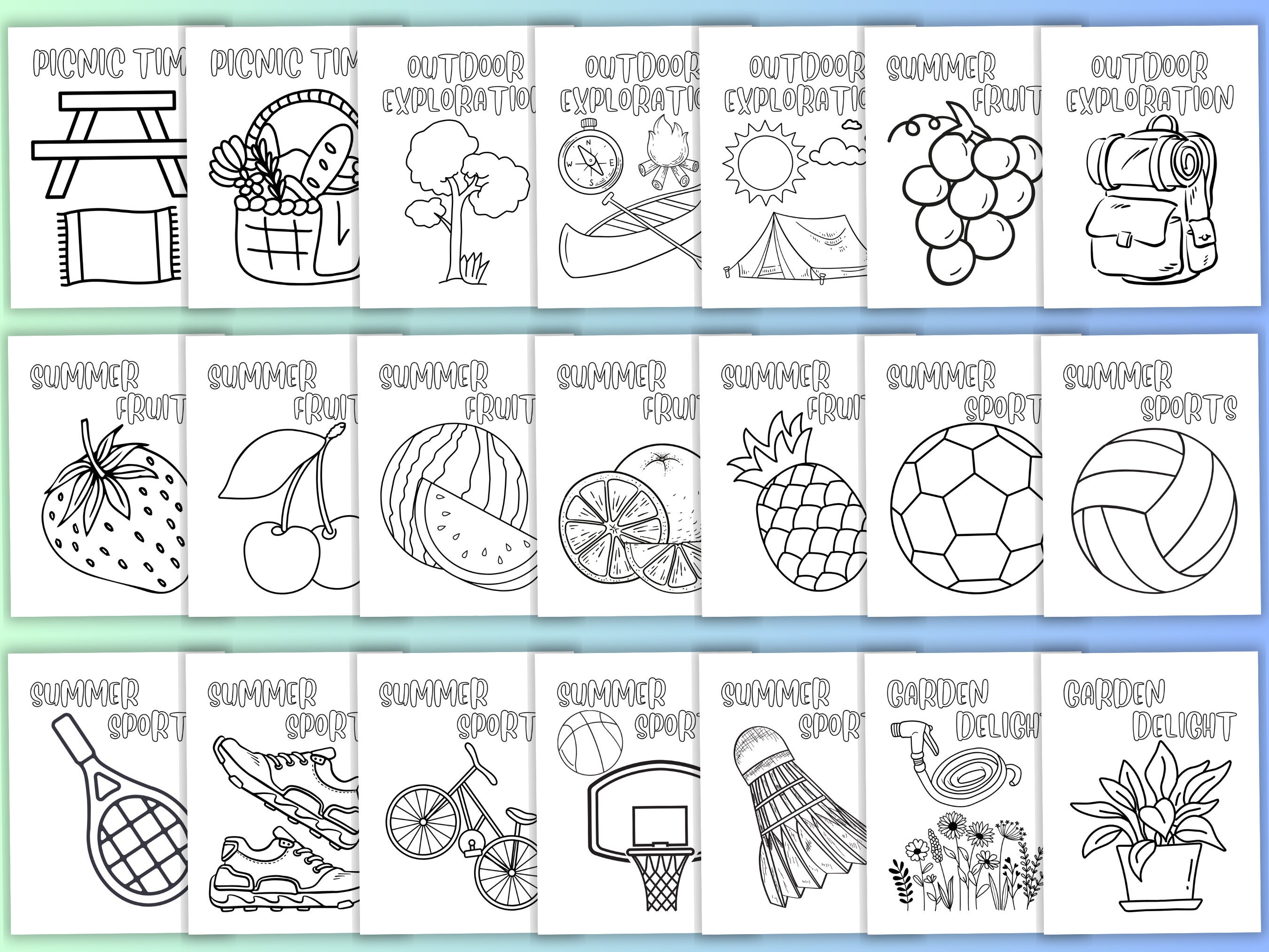 Summer Fun 45 Coloring Pages for Kids, Color, Printable, Digital ...