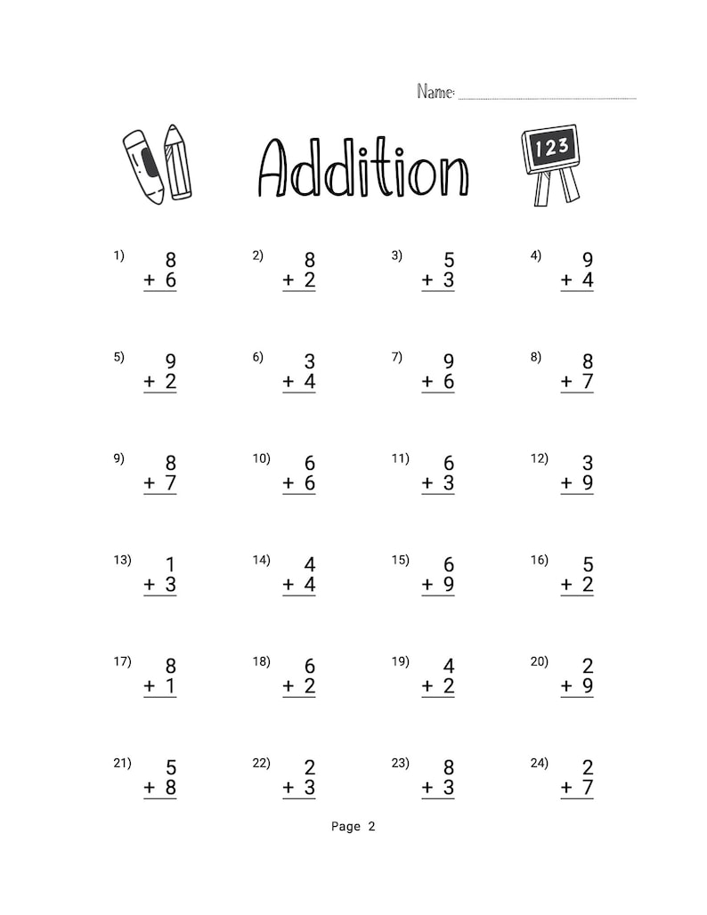 10 Printable Addition Worksheets. Numbers 1-9. Answer Key Included ...