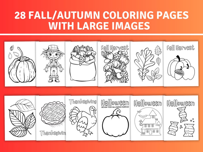 28 Fall/autumn Coloring Pages for Kids, Color, Printable, Digital ...