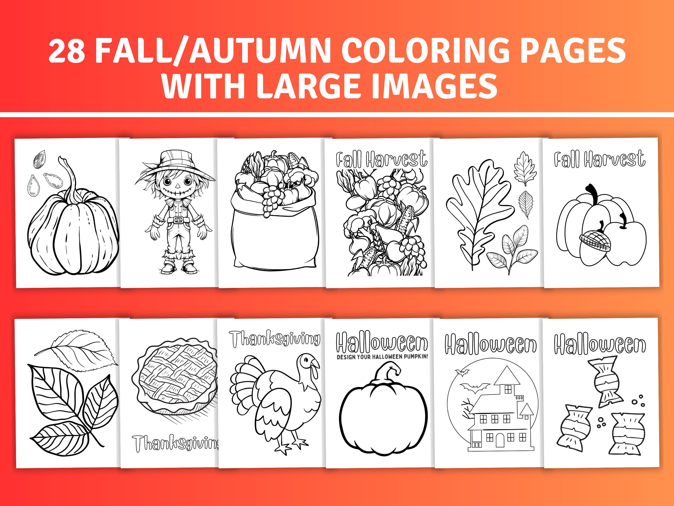 28 Fall/autumn Coloring Pages for Kids, Color, Printable, Digital ...