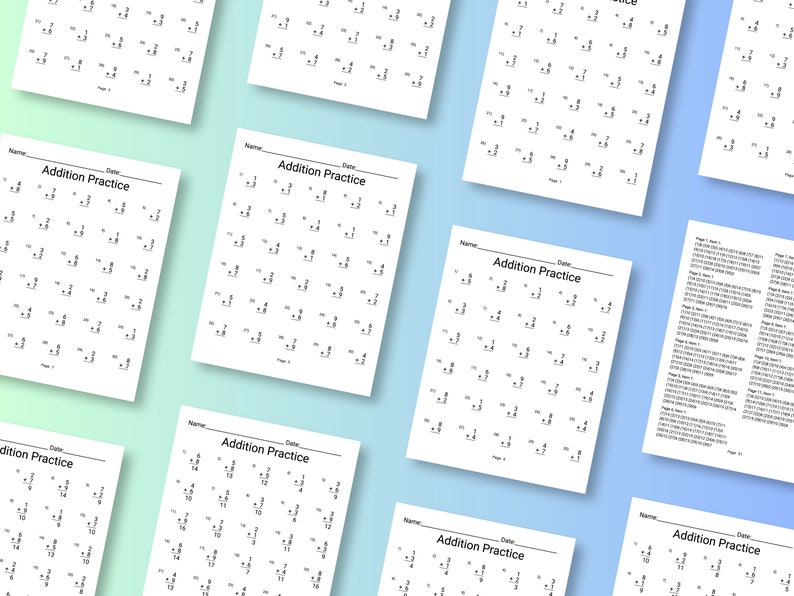 30 Printable Addition Worksheets, Single Digit, Numbers 1-9, Answer Key ...