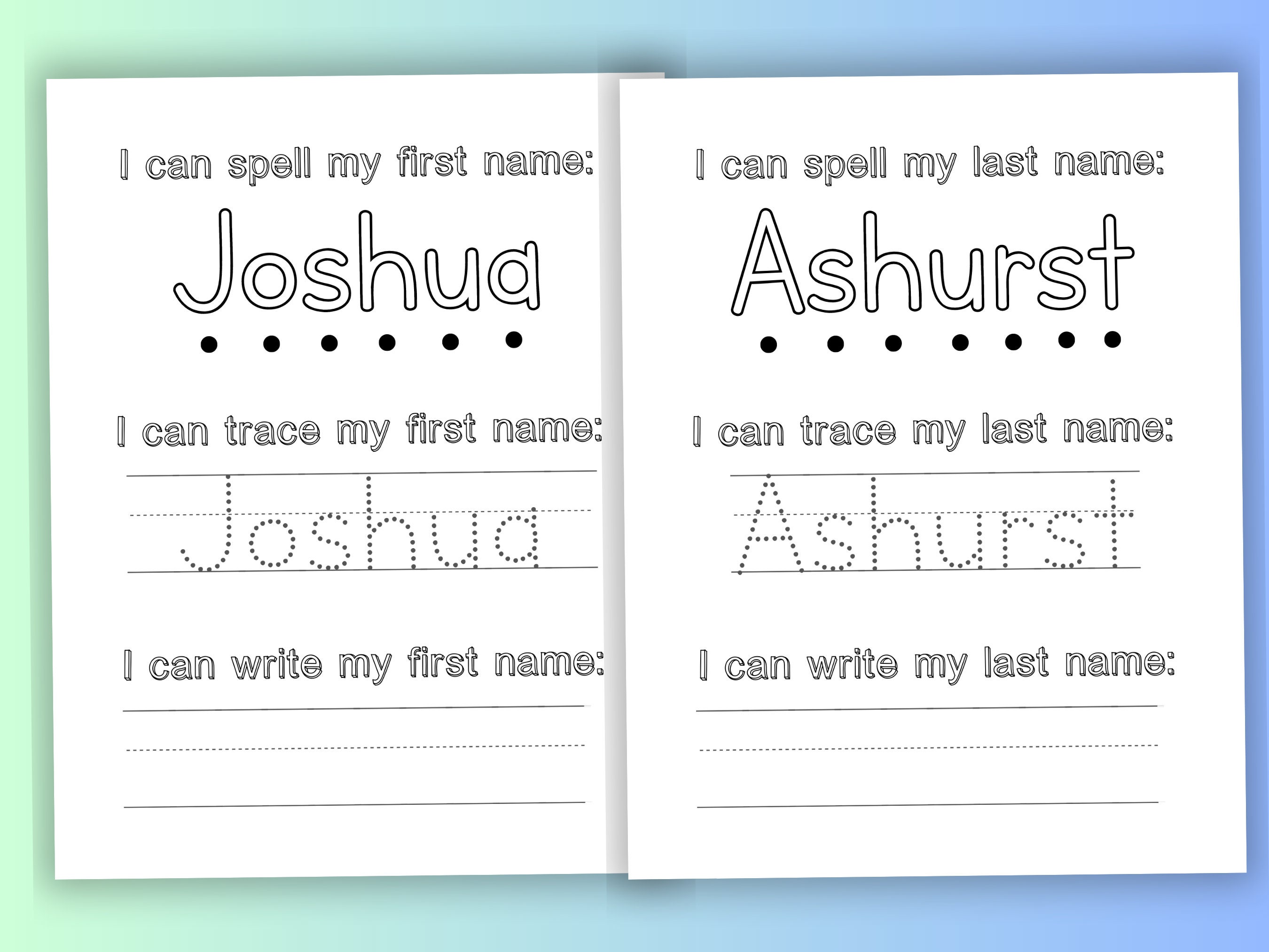 TWO PACKAGES: 10-page Printable Custom Name Tracing, Personalized Name ...