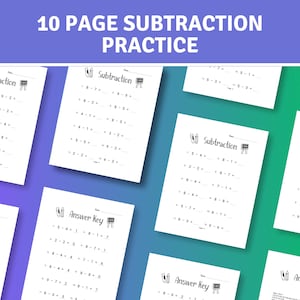 10 Printable Subtraction Worksheets. Numbers 1-9. Answer Key Included ...