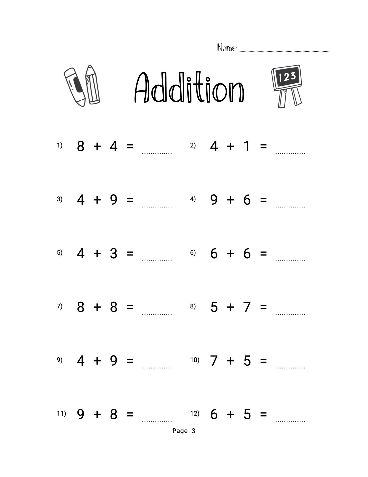 10 Printable Addition Worksheets. Numbers 1-9. Answer Key - Etsy Australia