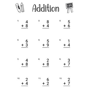 10 Printable Addition Worksheets. Numbers 1-9. Answer Key Included ...