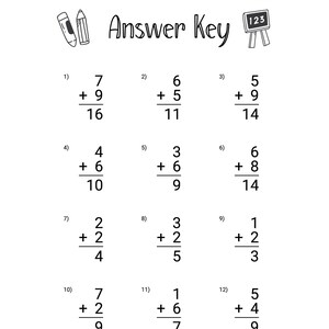 10 Printable Addition Worksheets. Numbers 1-9. Answer Key Included ...