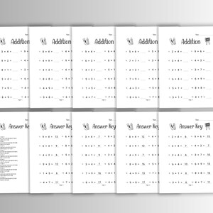 10 Printable Addition Worksheets. Numbers 1-9. Answer Key Included ...