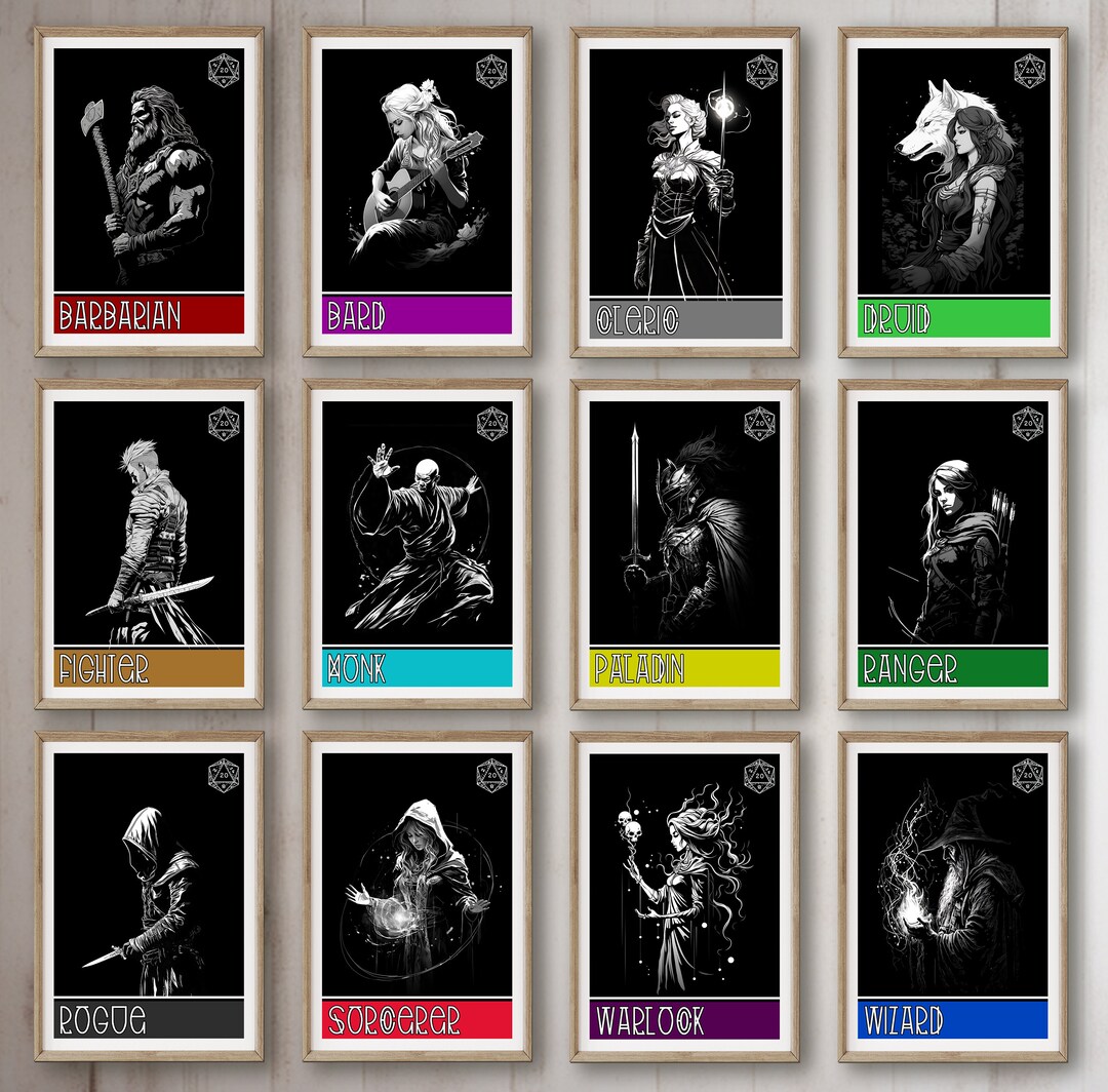 Dnd Character Class Bundle 2, Set of 12 Classes, Fantasy Gallery Wall ...