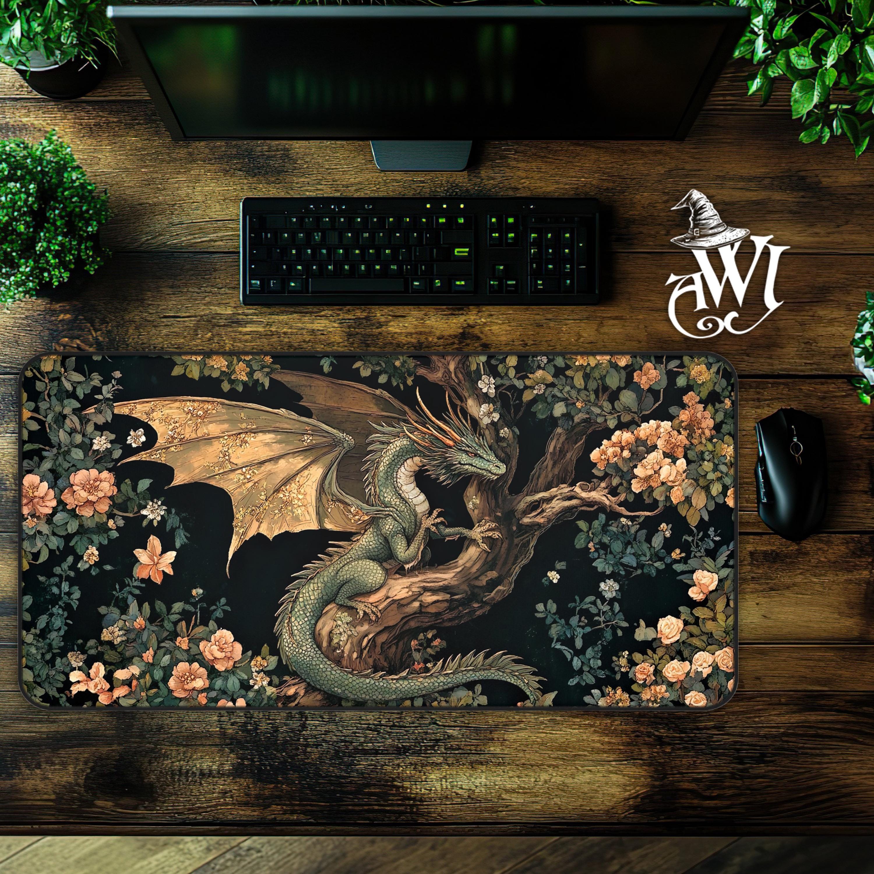Enchanted Forest Dragon Desk Mat Mythical Celestial Creature Fantasy ...