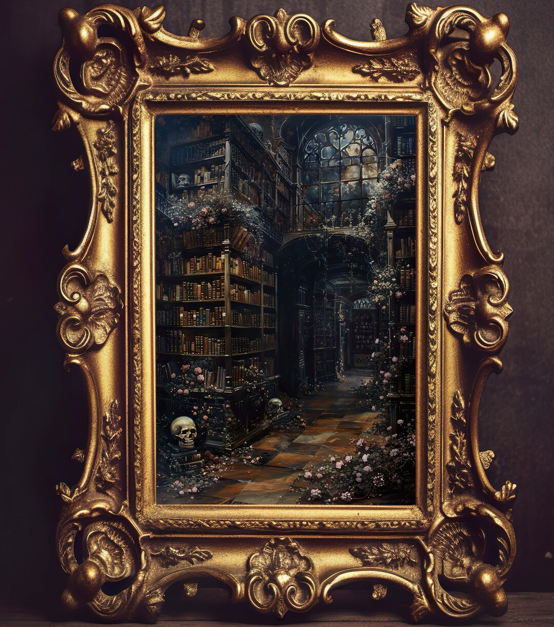 Gothic Fantasy Library, Dark Magical Art, Library Painting, Dark ...