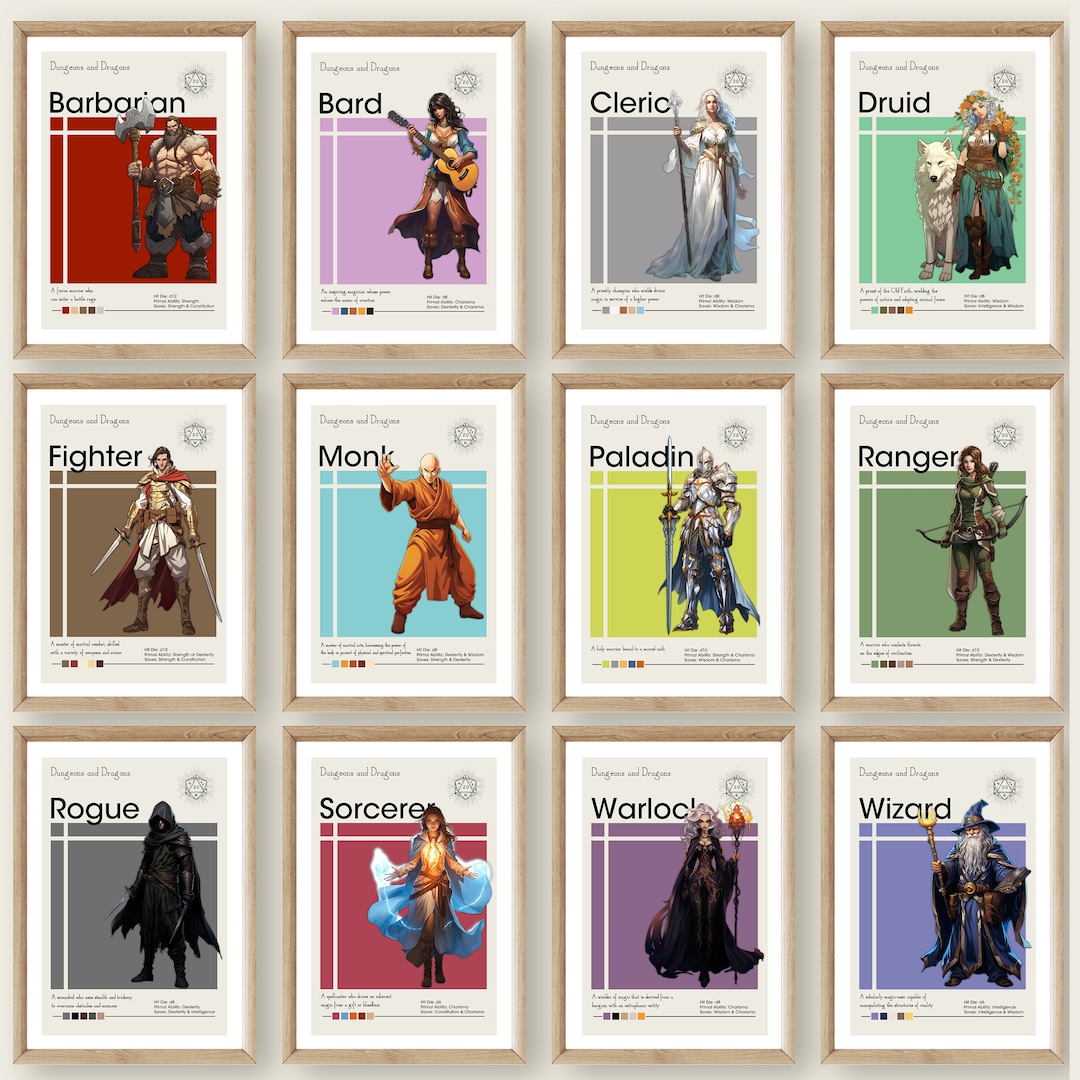 Dnd Character Class Bundle, Set of 12 Classes, Fantasy Gallery Wall ...