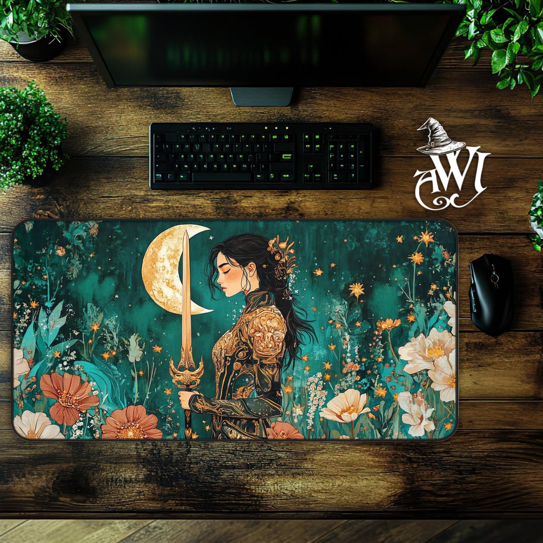 Female Medieval Knight Tapestry Style Desk Mat Mythical Celestial ...