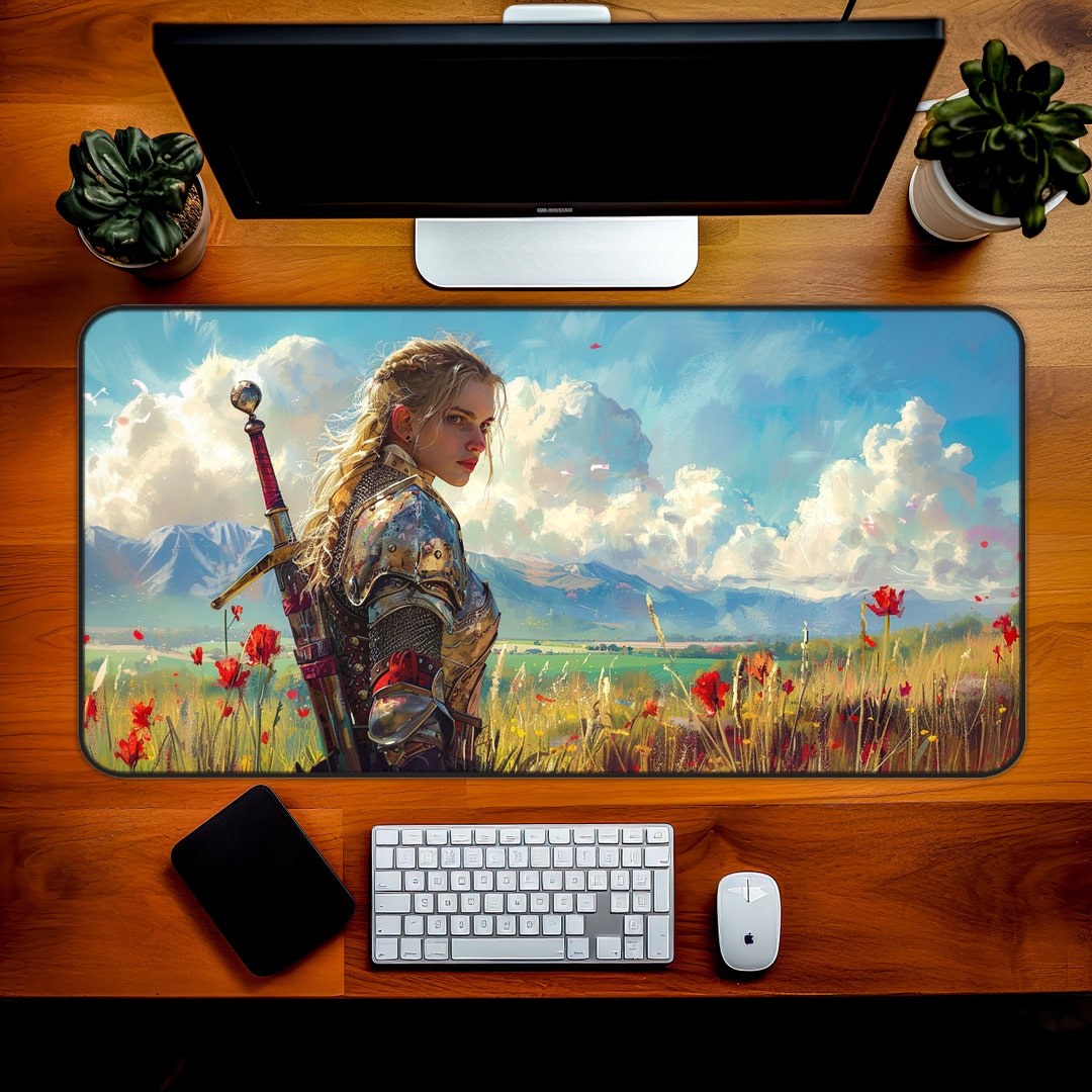 Female Knight Desk Mat, DND Mousepad, Vintage Oil Cottagecore Mouse Pad ...