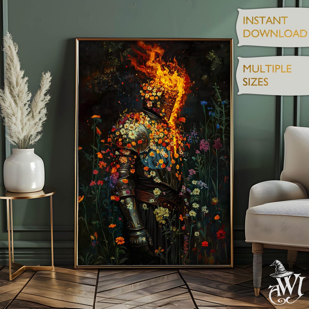 Emberbound Bloom Medieval Knight Fantasy Art Mythical Decor Magical ...