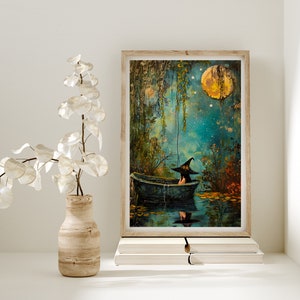 Witch in a Moonlit Tub, Dark Magical Art, Witchy Painting, Dark ...