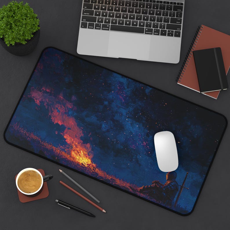 Knight at Bonfire Desk Mat DND Mousepad Darks Souls Mouse Pad Fantasy ...