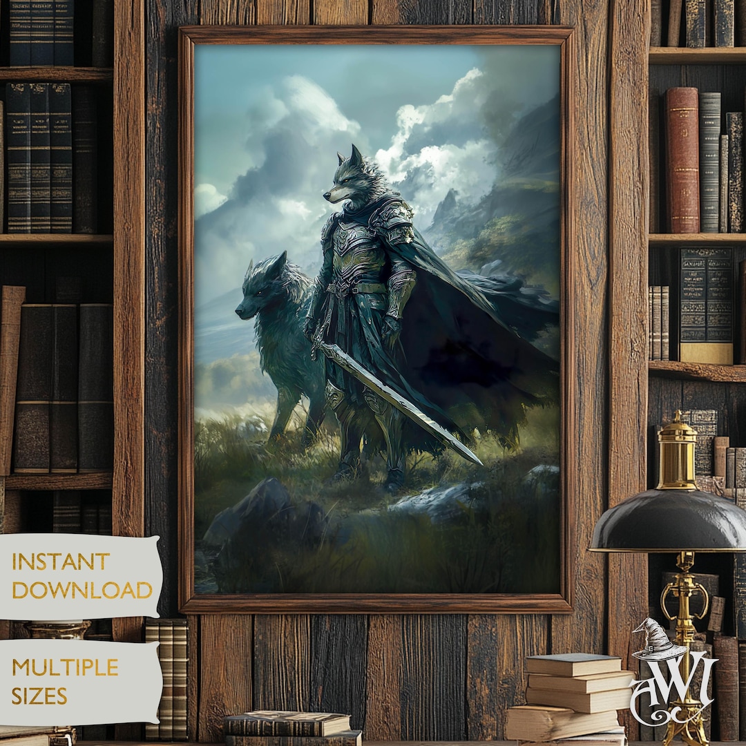 Stoic Wolf Medieval Knight Fantasy Style Art Mythical RPG Gamer Poster ...