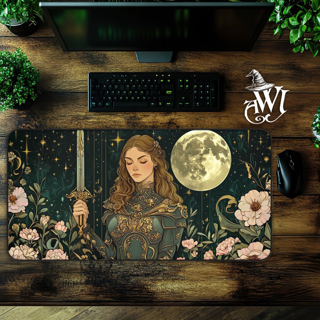 Female Medieval Knight Tapestry Style Desk Mat Mythical Celestial ...