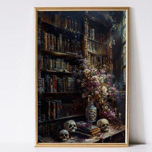 Gothic Fantasy Library, Dark Magical Art, Library Painting, Dark ...