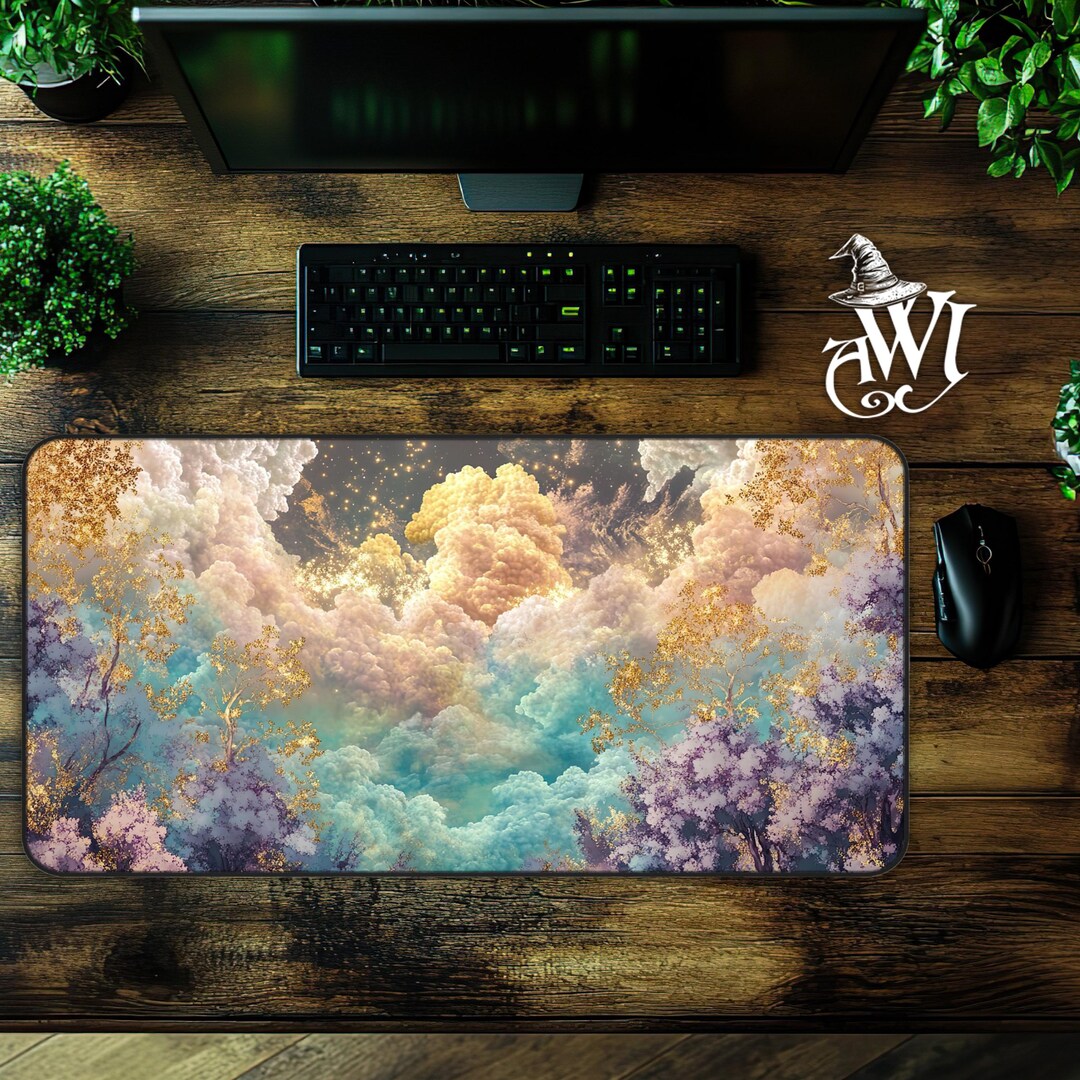 Celestial Fantasy Landscape Desk Mat Mythical Cloud Pattern Workspace ...