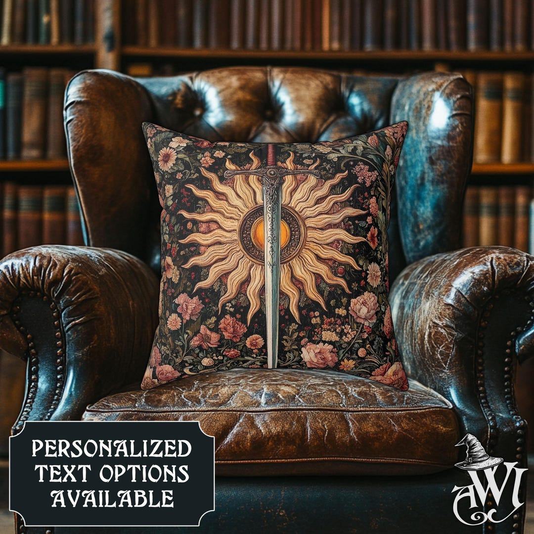 Celestial Sword Sun Polyester Square Pillow Cottagecore Tarot Throw ...