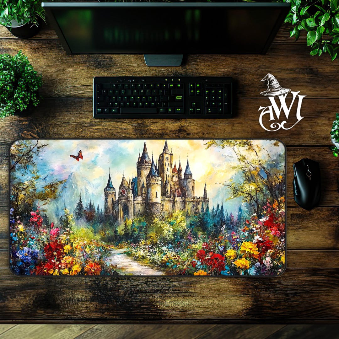 Beautiful Fantasy Castle Landscape Desk Mat Vintage Oil Light ...
