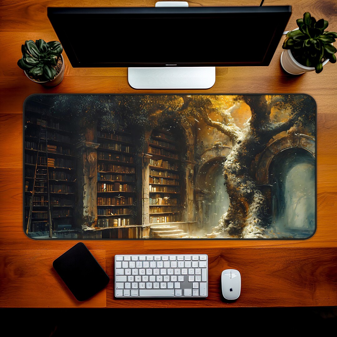 Fantasy Library Desk Mat, DND Mousepad, Bookish Mouse Pad, Fantasy Desk ...