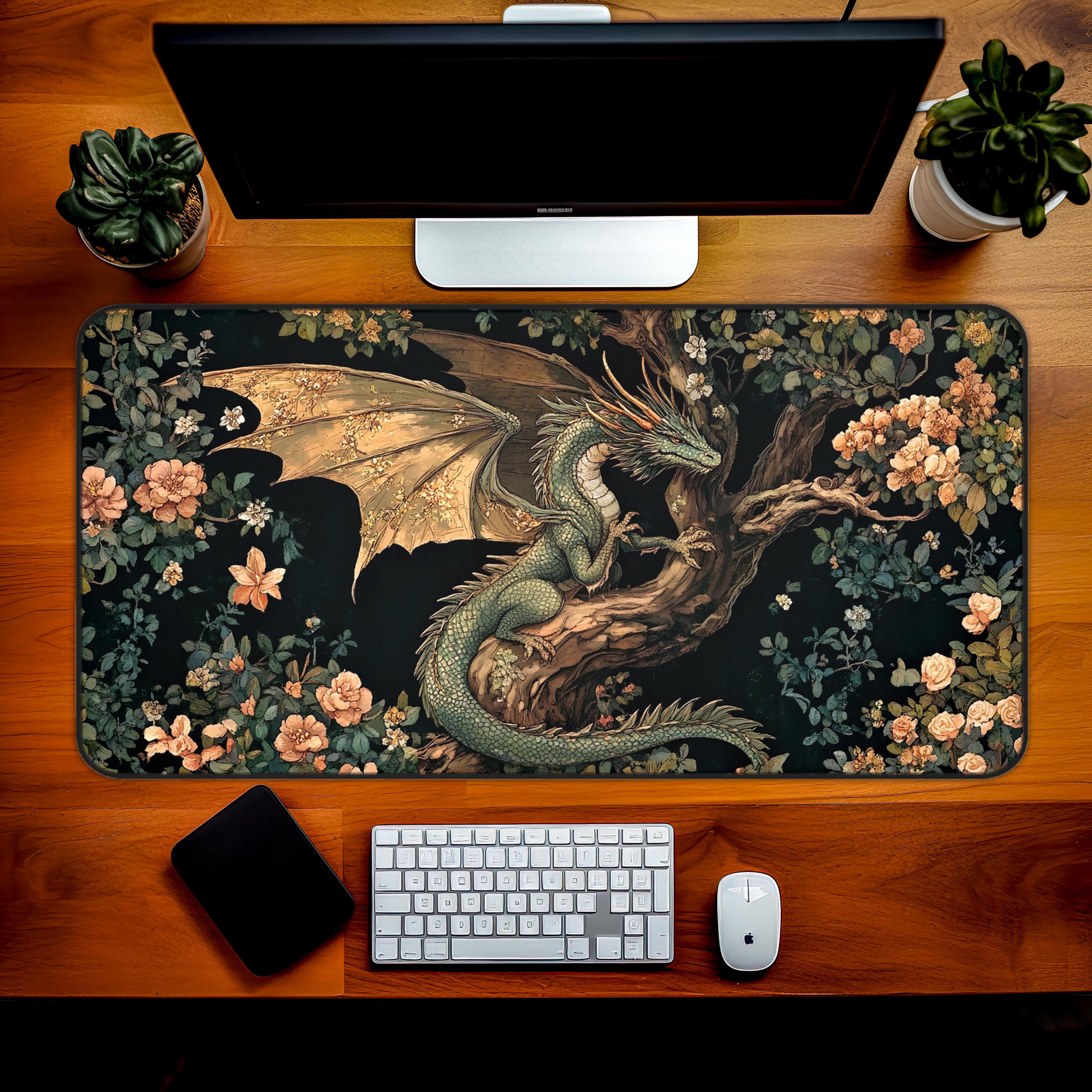 Enchanted Forest Dragon Desk Mat Mythical Celestial Creature Fantasy ...