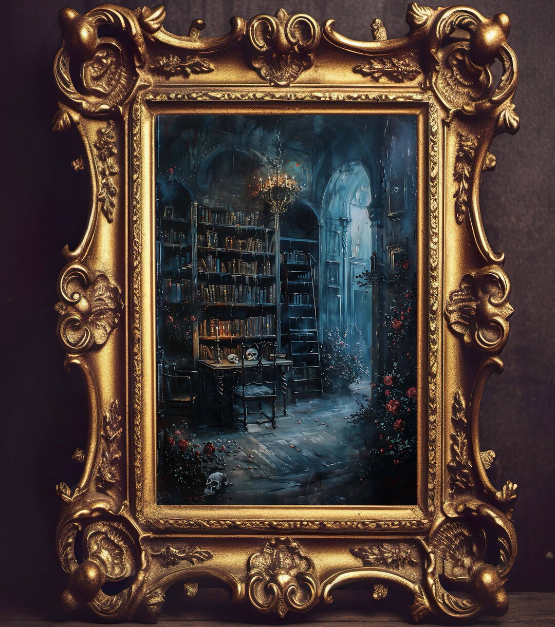 Gothic Fantasy Library, Dark Magical Art, Library Painting, Dark ...