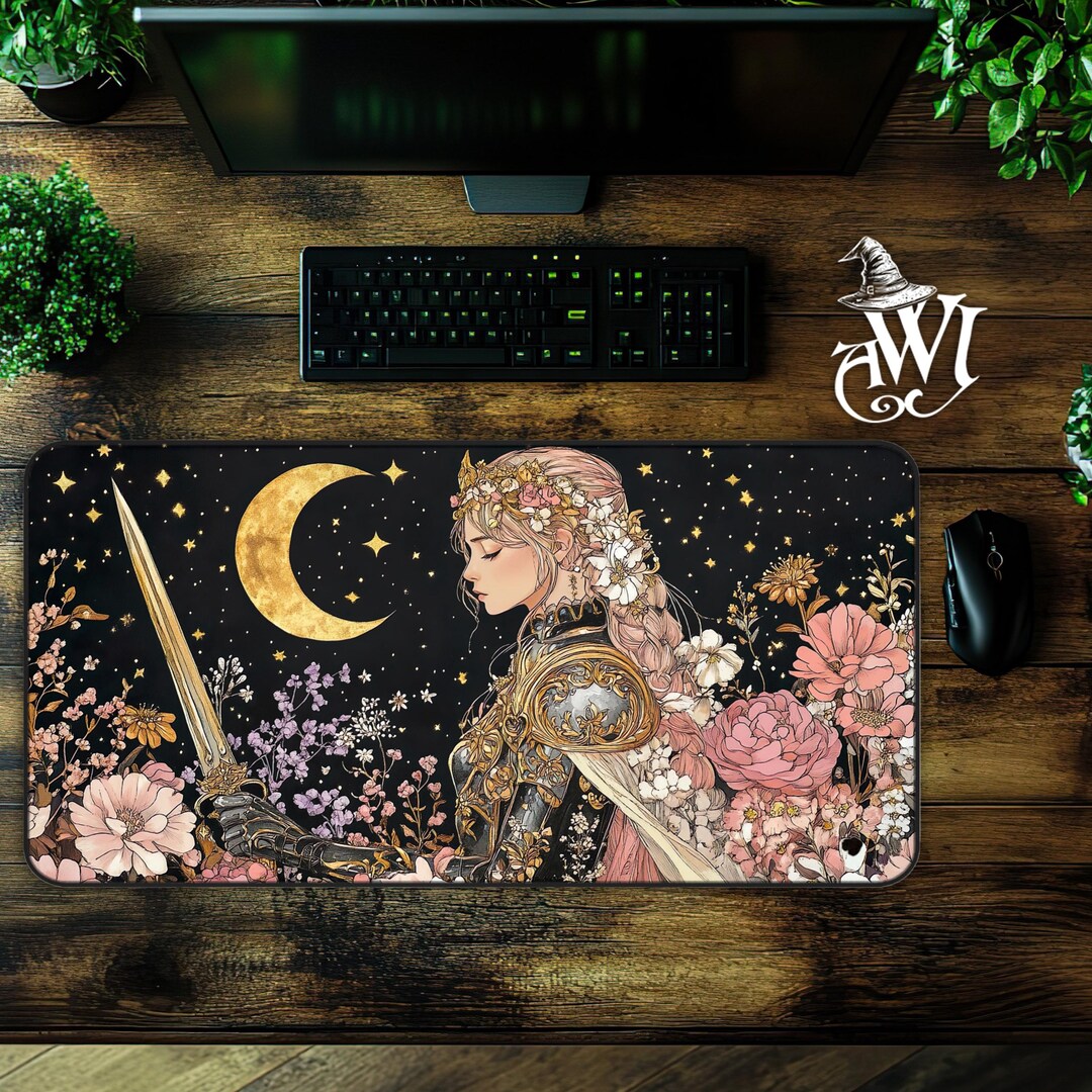 Female Medieval Knight Tapestry Style Desk Mat Mythical Celestial ...