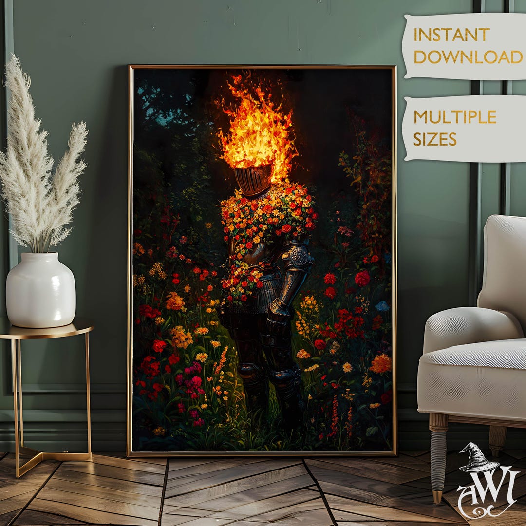Emberbound Bloom Medieval Knight Fantasy Art Mythical Decor Magical ...