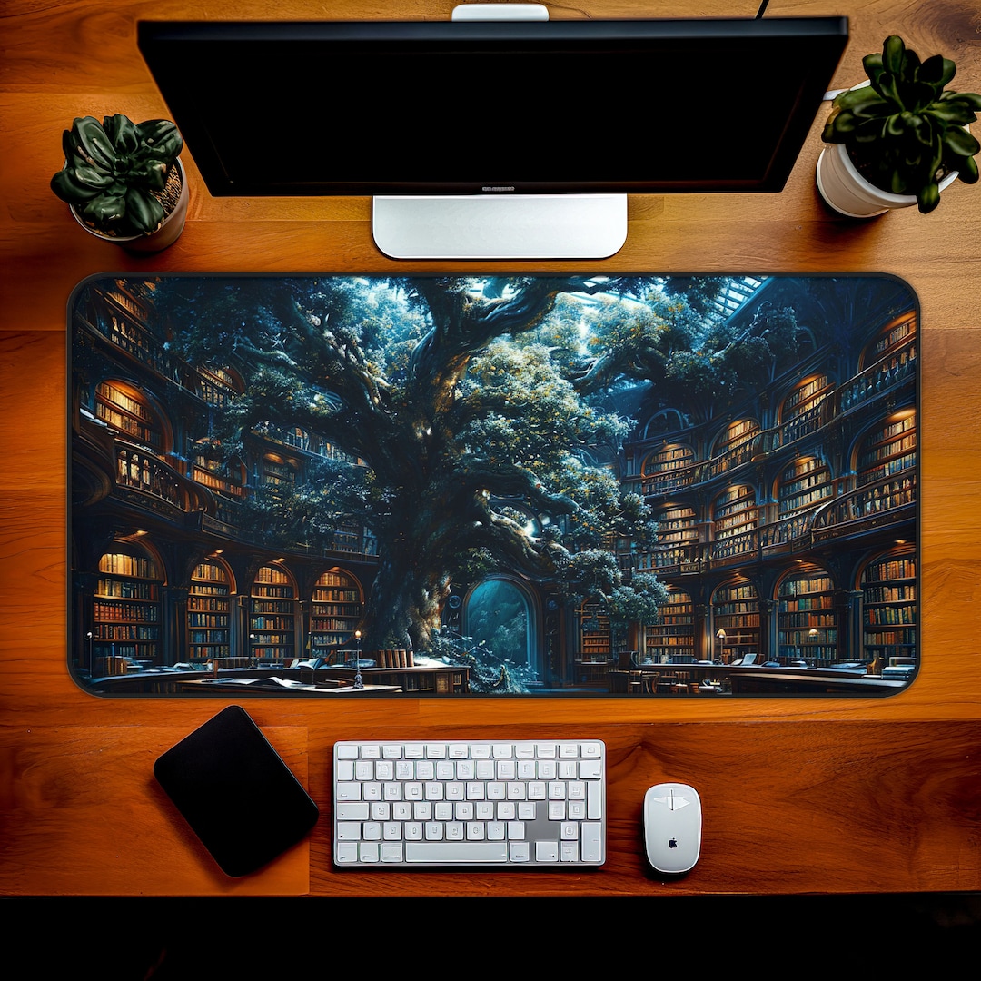 Fantasy Library Desk Mat, DND Mousepad, Bookish Mouse Pad, Fantasy Desk ...