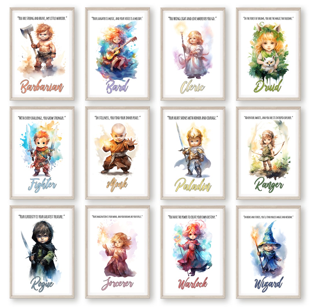 Dnd Character Class Bundle for Nursery, Set of 12 Classes, Positive ...