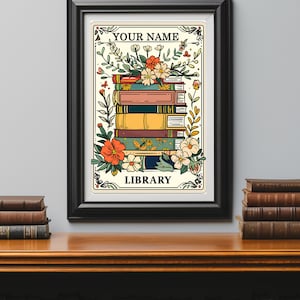 Custom Library Name Art, Bookshelf Artwork, Sign Personalized Name ...