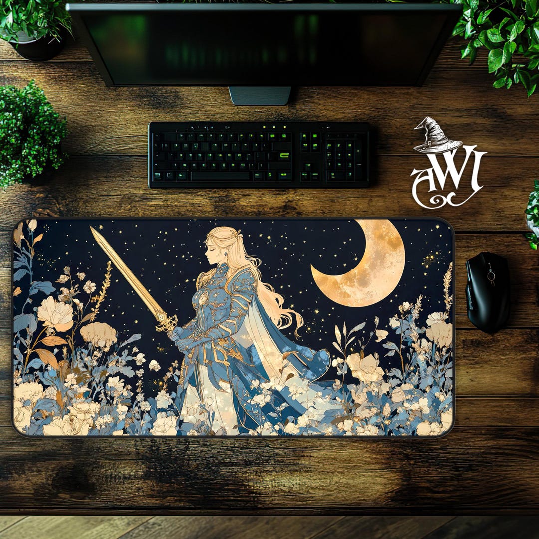 Female Medieval Knight Tapestry Style Desk Mat Mythical Celestial ...