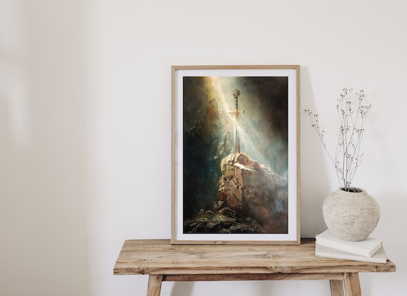 Excalibur Sword, Vintage Oil Art, King Arthur Inspired, Retro Fantasy ...