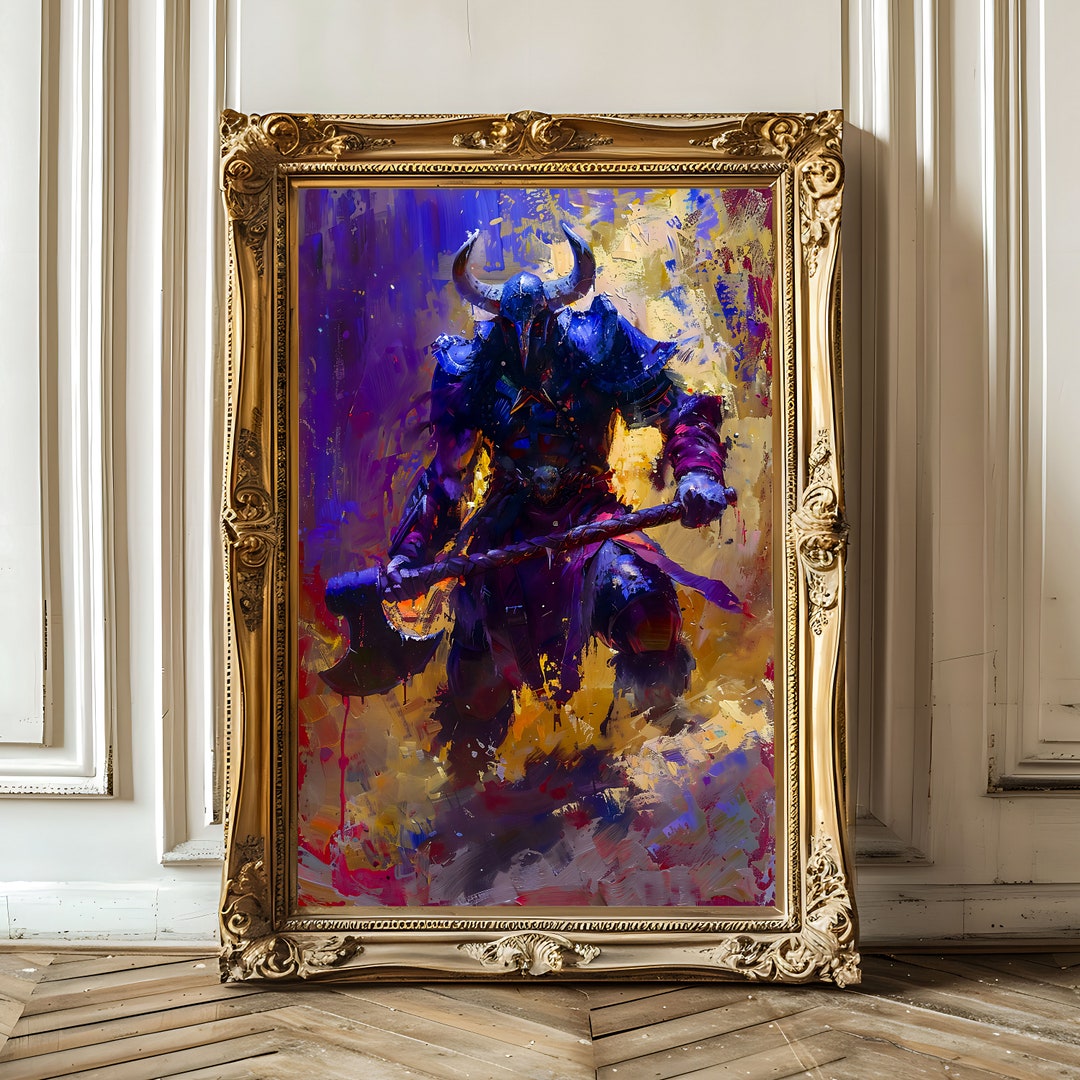 Barbarian Wall Art Vintage Oil Fantasy Viking Scene Retro Painting ...