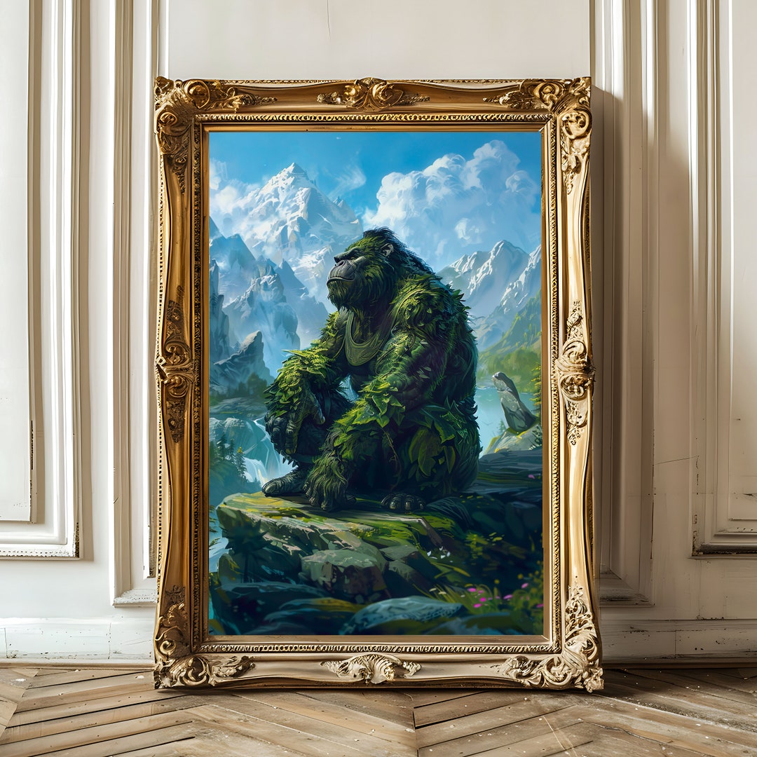 Giant Forest Ape, Vintage Oil Art, Mystical Ape Poster, Retro Fantasy ...