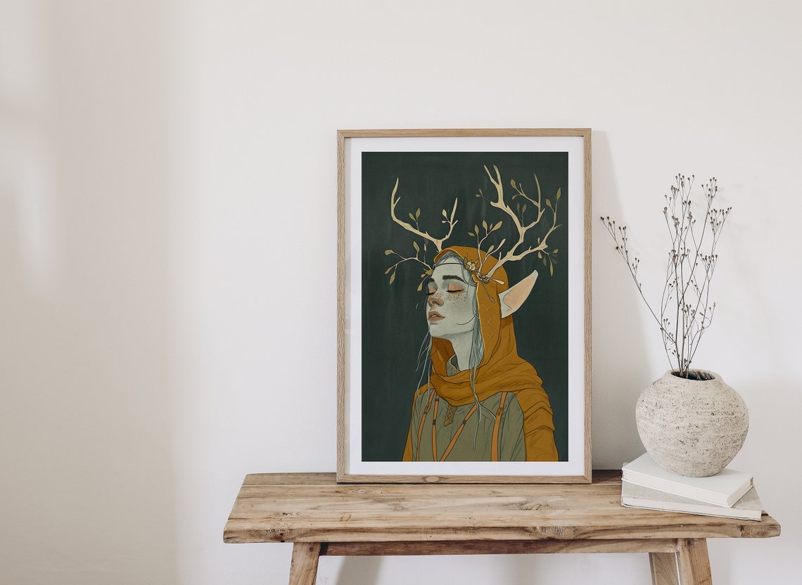 Druid Portrait, Fantasy Art, Printable Wall Art Abstract Boho Art Print ...