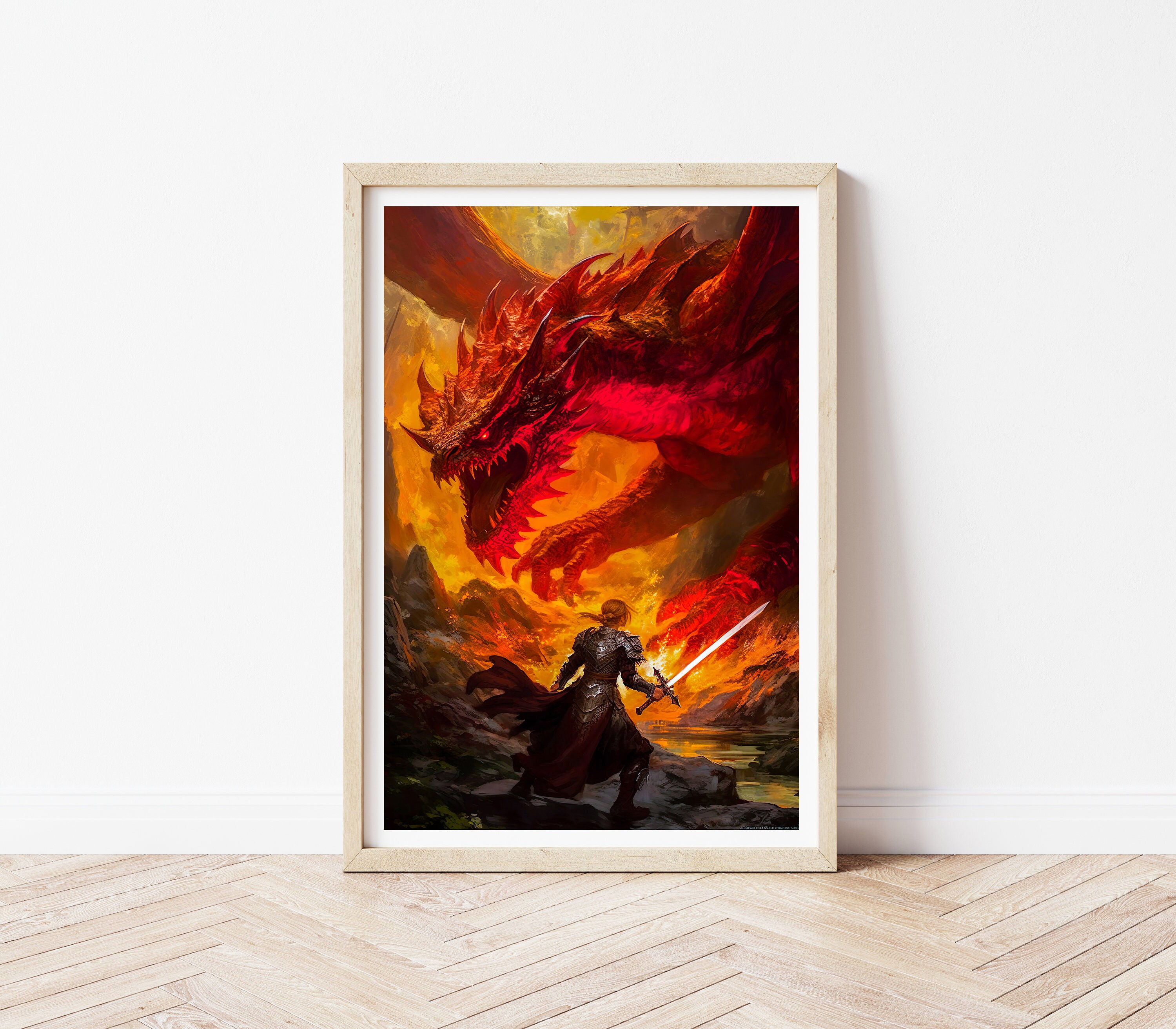 Dragon Vs Warrior Princess DND Battle Scene Dragon Art - Etsy