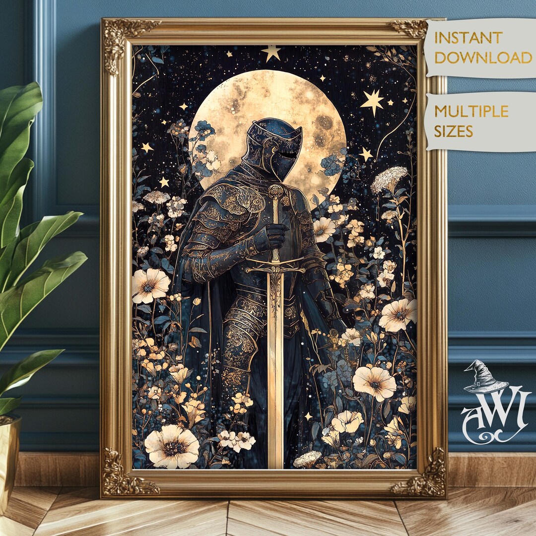 Medieval Knight Tapestry Style Art Mythical Celestial Fantasy Poster ...