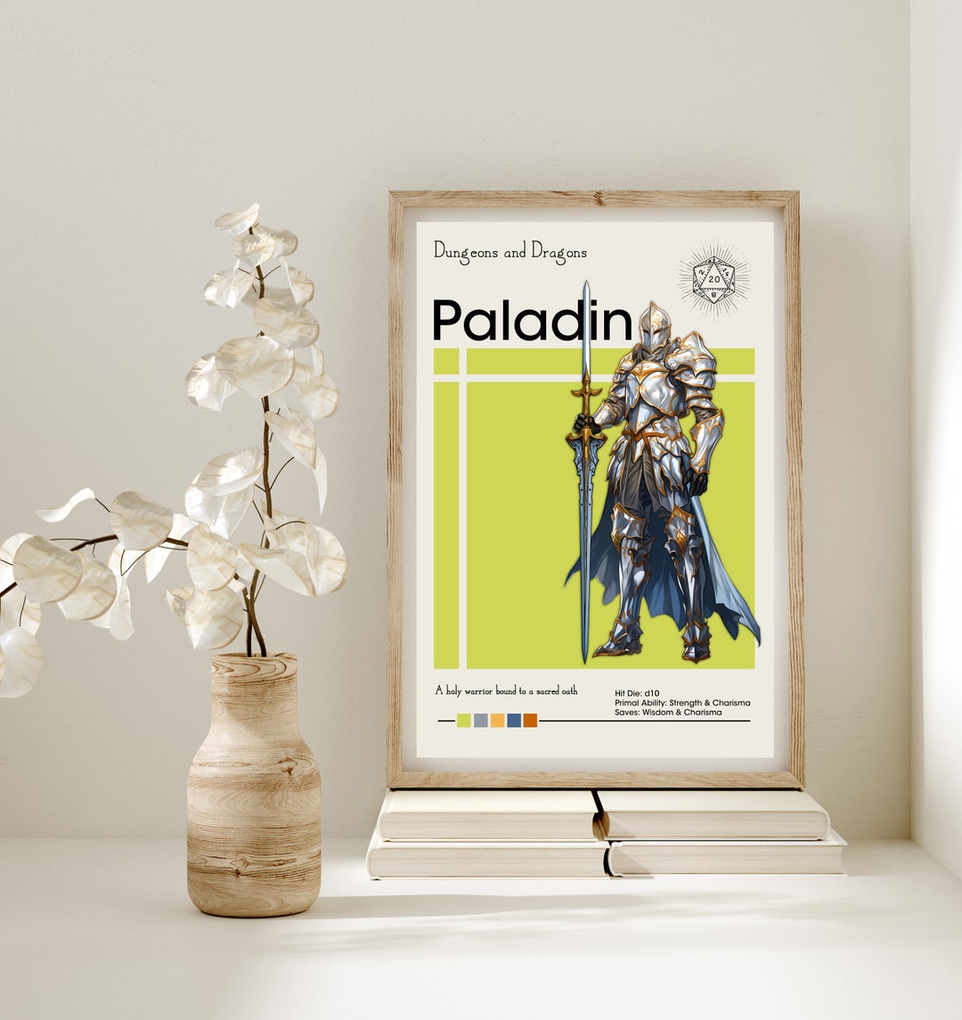 Paladin Dnd Character Artwork, Minimal Fantasy Gallery Wall, Gaming ...
