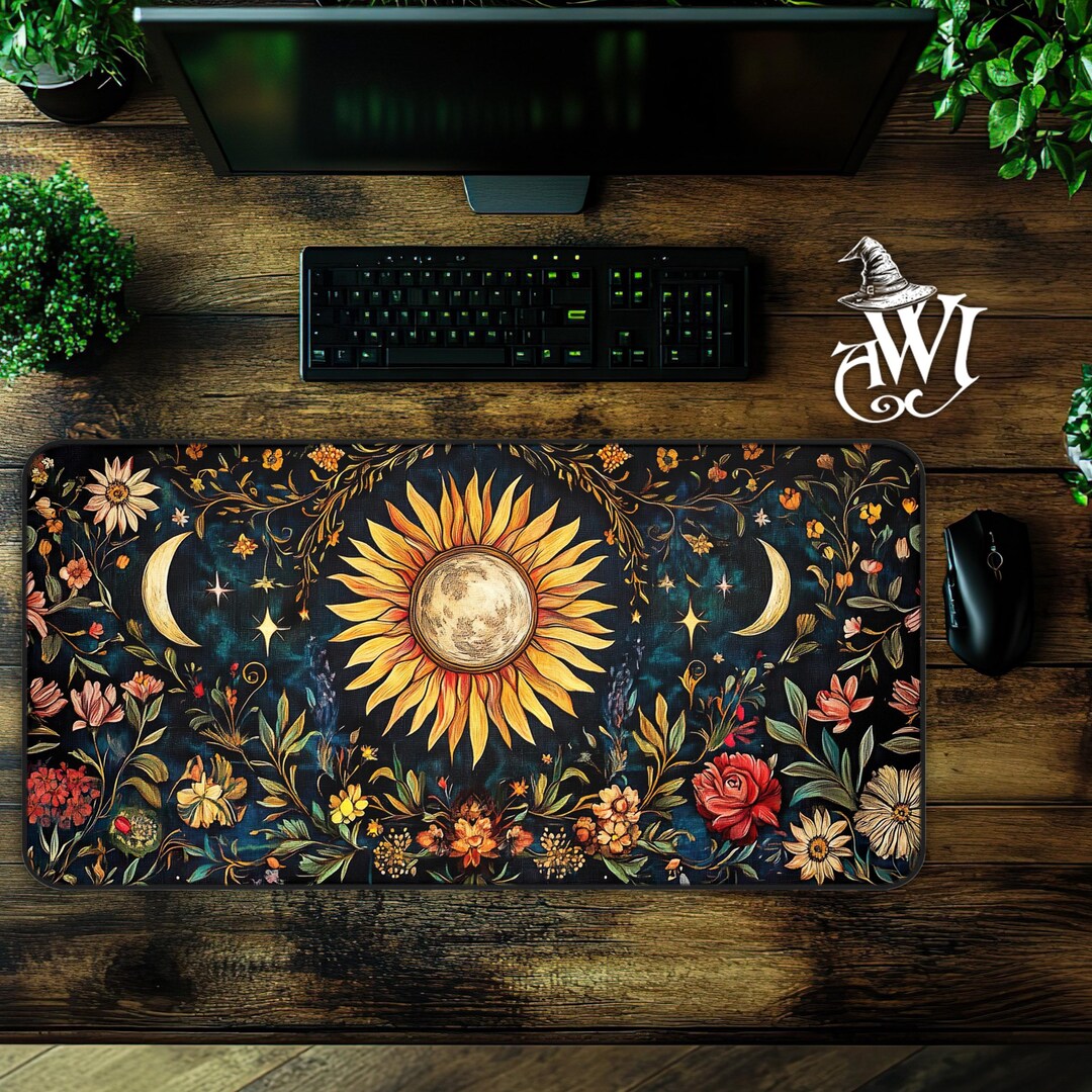 Celestial Sun and Moon Desk Mat Tapestry Style Desk Mat Mythical ...