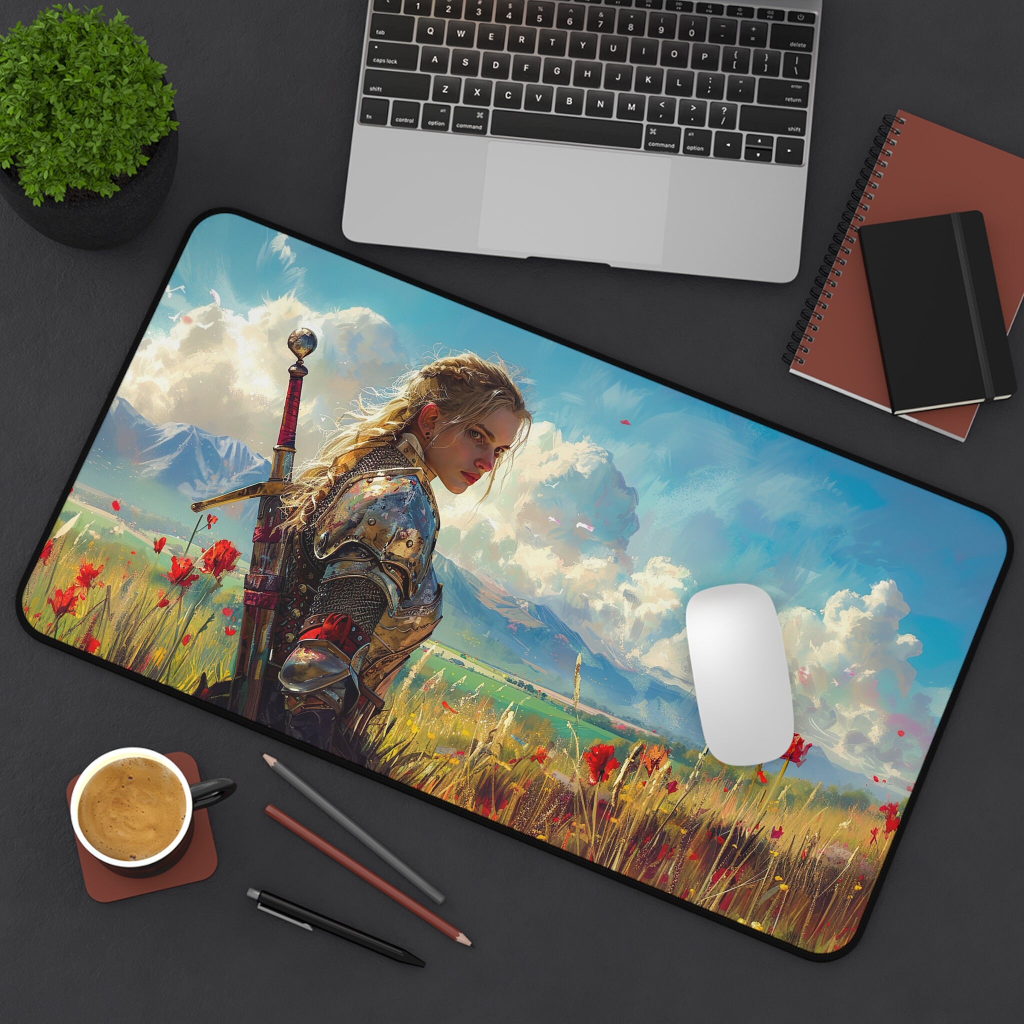 Female Knight Desk Mat, DND Mousepad, Vintage Oil Cottagecore Mouse Pad ...