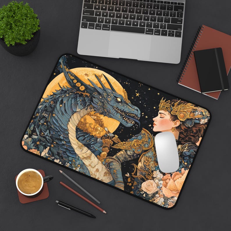 Female Medieval Knight Tapestry Style Desk Mat Mythical Celestial ...