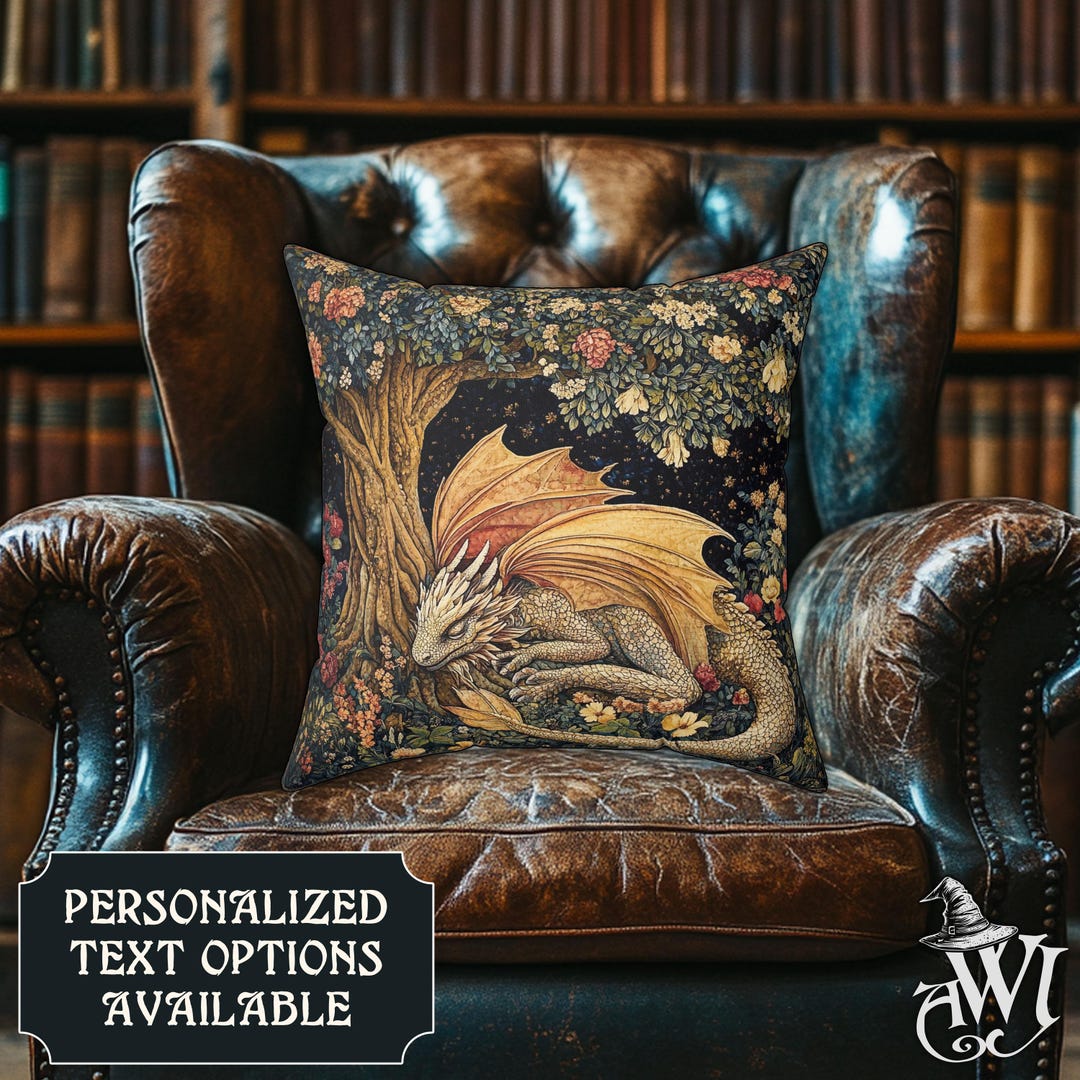 Sleepy Dragon Enchanted Forest Polyester Square Pillow Celestial ...