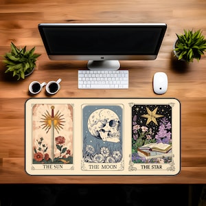 Tarot Cards Desk Mat, the Sun the Moon the Star, Earthy Boho Mouse Pad ...