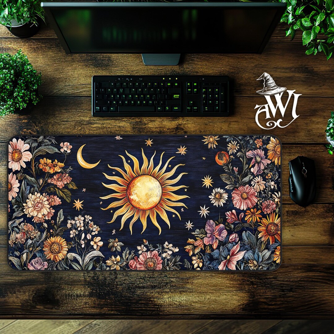 Celestial Sun and Moon Desk Mat Tapestry Style Desk Mat Mythical ...